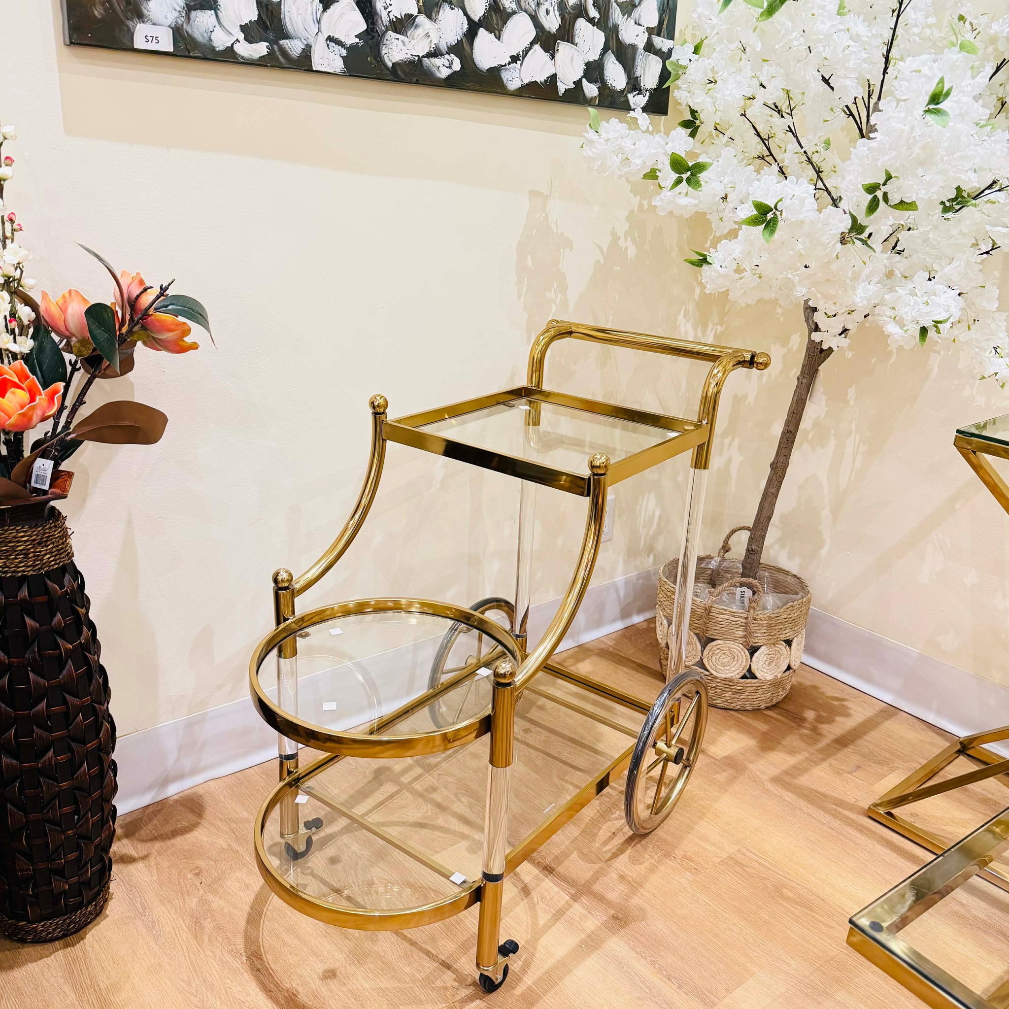 Luxury Gold Serving Cart with TEMPERED Glass Shelves | Large Stainless ...