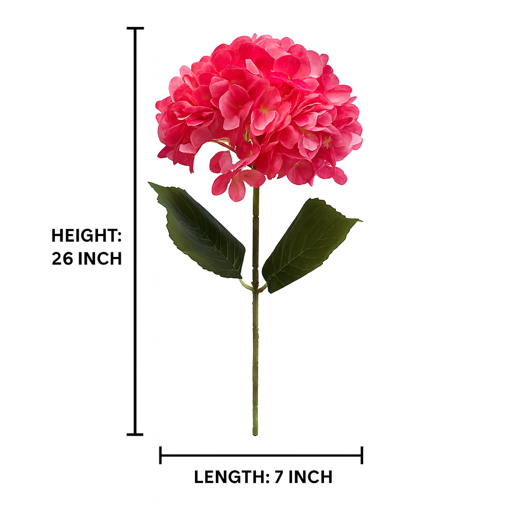 26" INCH Artificial Hydrangea Flower Stem – Realistic DEEP PINK Head D ...