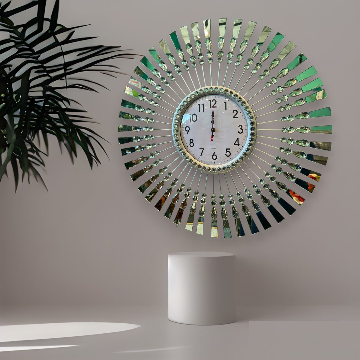 Gold Wall Clock with Mirrors, Handcrafted Crystal – Papiyona