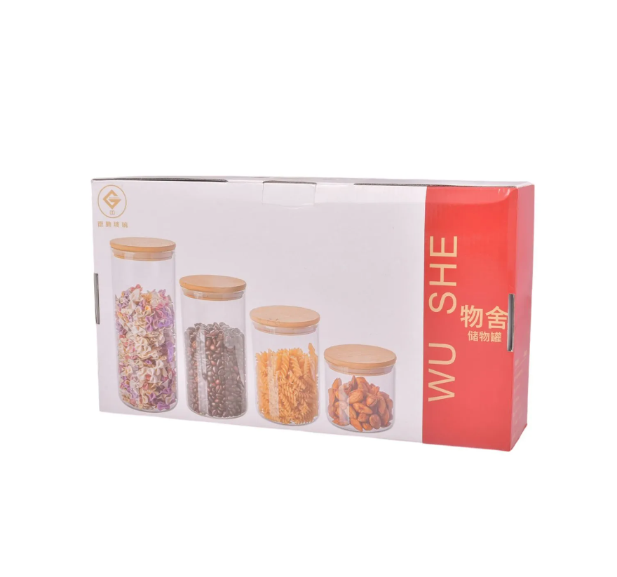 4-Piece Set Glass Storage Jars Kitchen Storage Container Stackable Reu ...