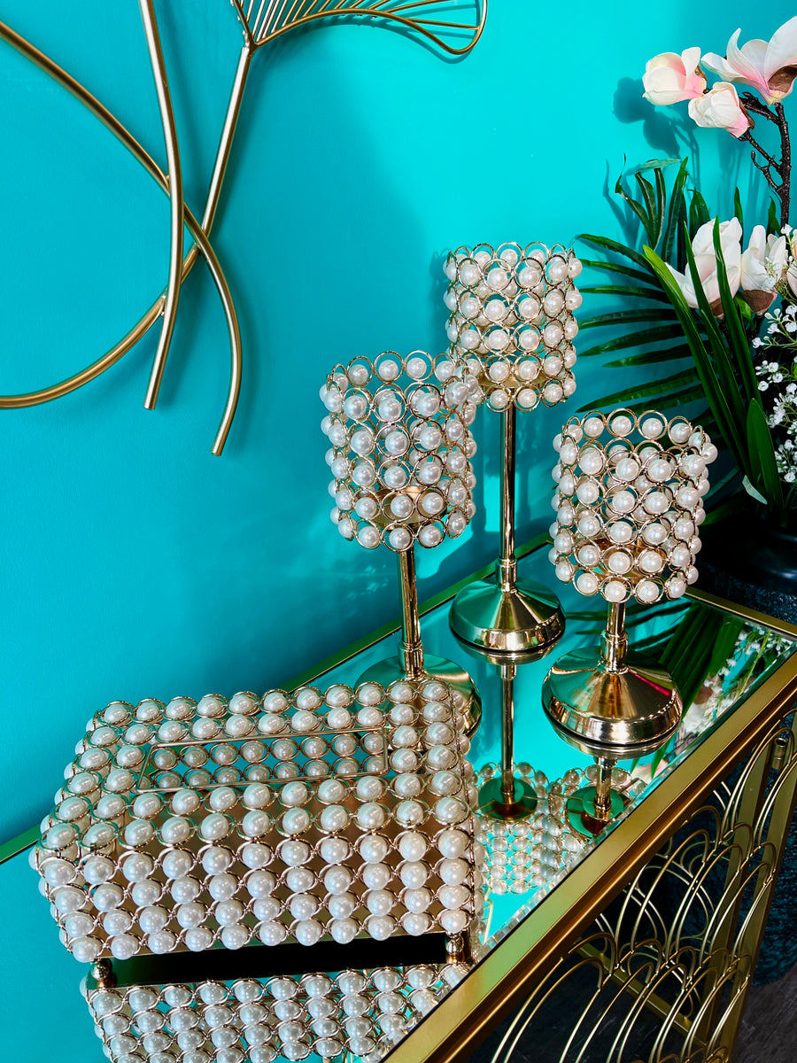 Tissue Box Sculpture Pearl Metal Centre Piece in Gold/Silver – Papiyona